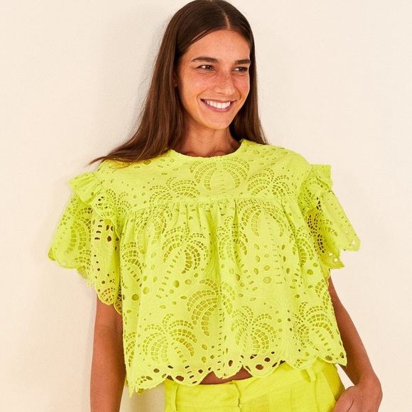 FARM Rio | Tops | Farm Rio Lime Green Palm Tree Richelieu Blouse By ...